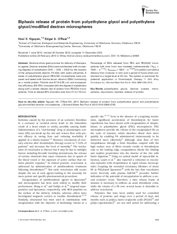 (PDF) Biphasic release of protein from polyethylene glycol and ...