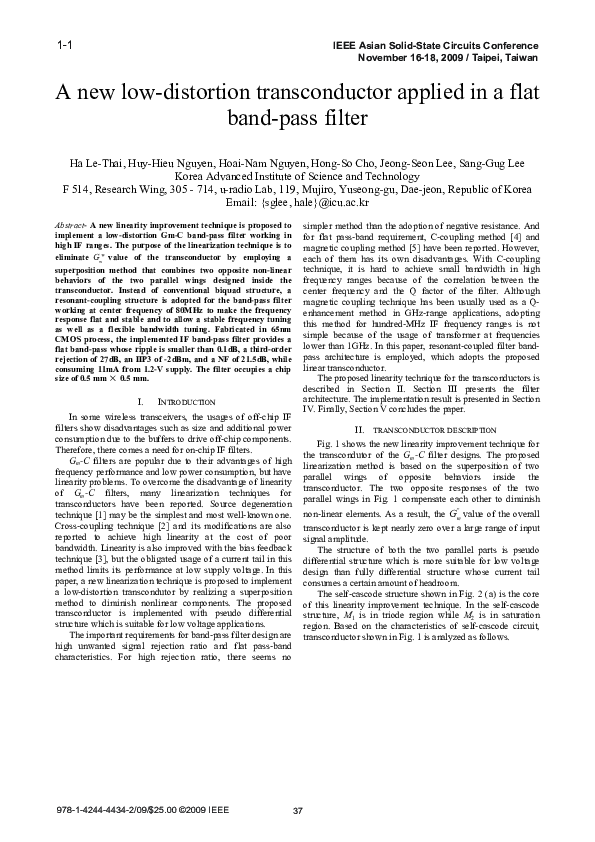 (PDF) A new low-distortion transconductor applied in a flat band-pass ...