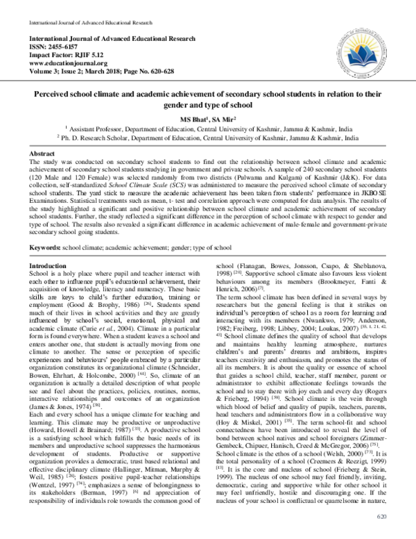 (PDF) Perceived school climate and academic achievement of secondary ...