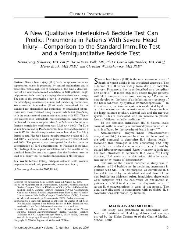 (PDF) A New Qualitative Interleukin-6 Bedside Test Can Predict ...