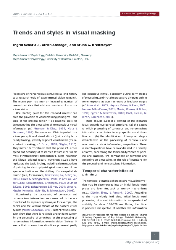 (PDF) Trends and styles in visual masking