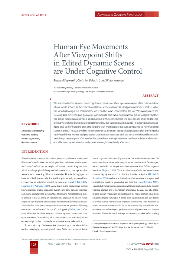 (PDF) Human Eye Movements After Viewpoint Shifts in Edited Dynamic ...