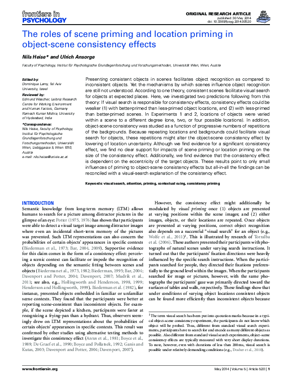 (PDF) The roles of scene priming and location priming in object-scene consistency effects