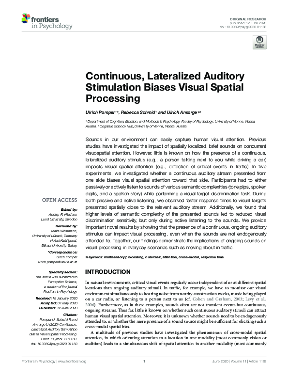 (PDF) Continuous, Lateralized Auditory Stimulation Biases Visual ...