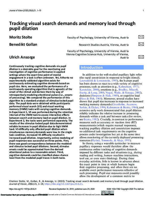 (PDF) Tracking visual search demands and memory load through pupil dilation