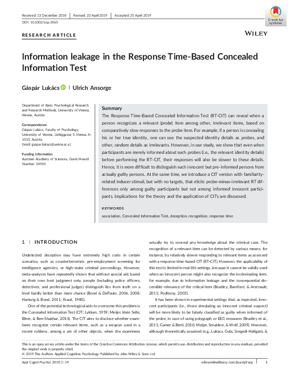 (PDF) Information Leakage in the Response Time‐Based Concealed ...