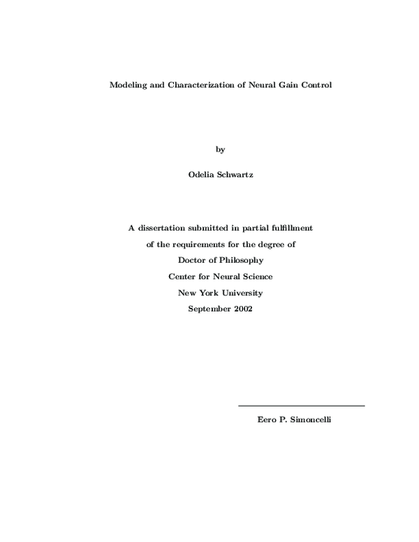 (PDF) Modeling and Characterization of Neural Gain Control | Eero P Simoncelli - Academia.edu