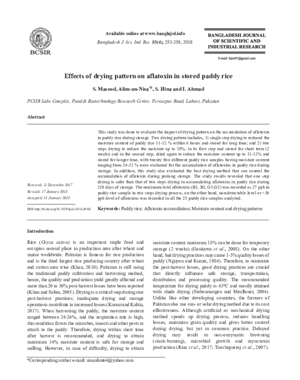 (PDF) Effects of drying pattern on aflatoxin in stored paddy rice