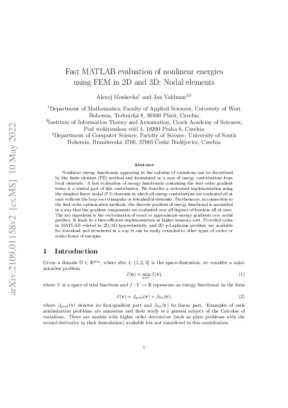 (PDF) Fast MATLAB evaluation of nonlinear energies using FEM in 2D and 3D: Nodal elements