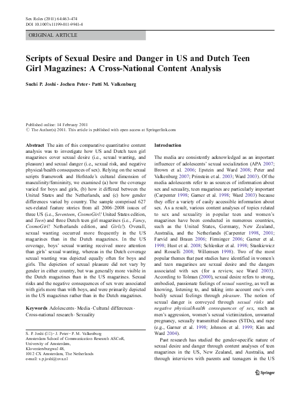 (PDF) Scripts of Sexual Desire and Danger in US and Dutch Teen Girl ...