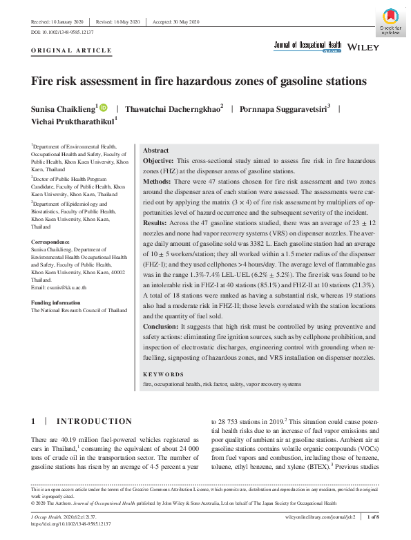 (PDF) Fire risk assessment in fire hazardous zones of gasoline stations