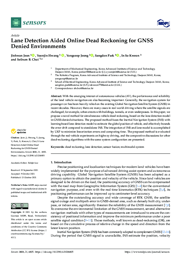 (PDF) Lane Detection Aided Online Dead Reckoning for GNSS Denied Environments