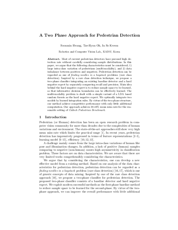 (PDF) A Two Phase Approach for Pedestrian Detection