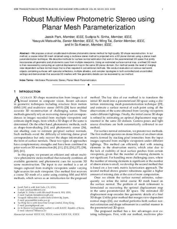 Pdf Robust Multiview Photometric Stereo Using Planar Mesh Parameterization