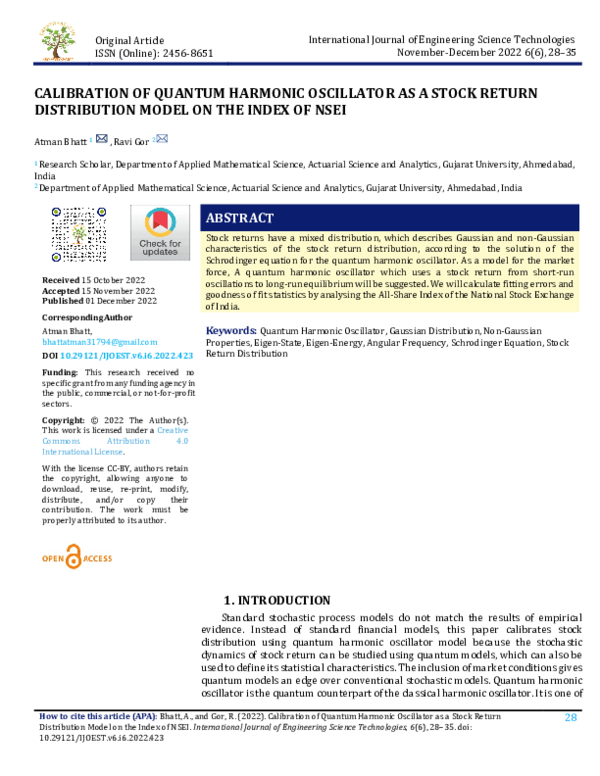 (PDF) CALIBRATION OF QUANTUM HARMONIC OSCILLATOR AS A STOCK RETURN DISTRIBUTION MODEL ON THE ...