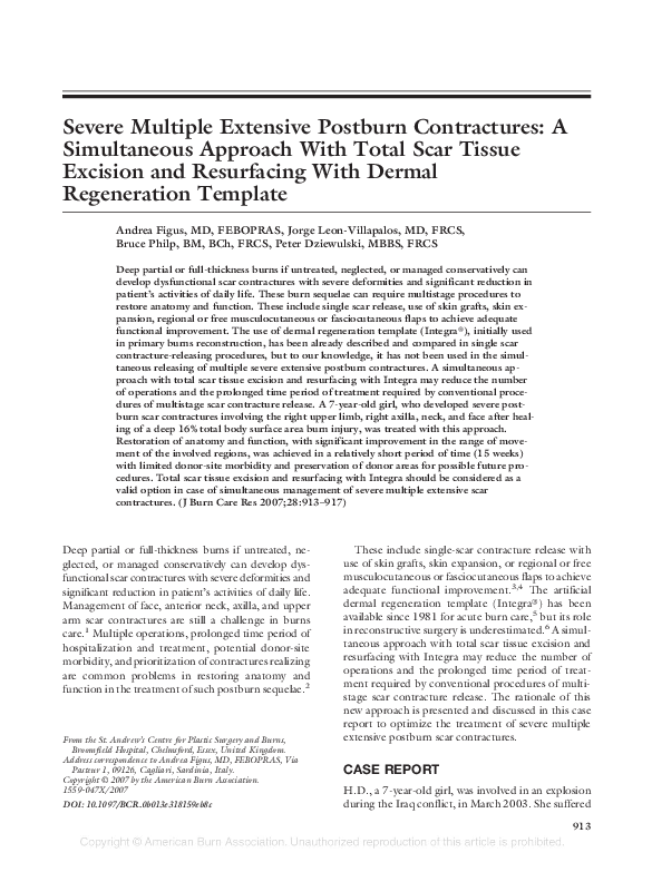 (PDF) Severe Multiple Extensive Postburn Contractures: A Simultaneous ...