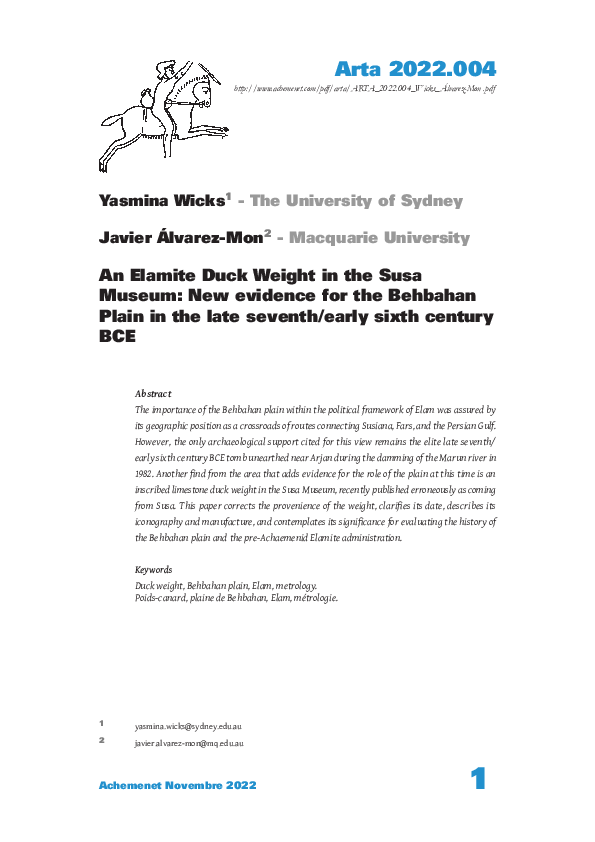 (PDF) An Elamite Duck Weight in the Susa Museum: New Evidence for the ...