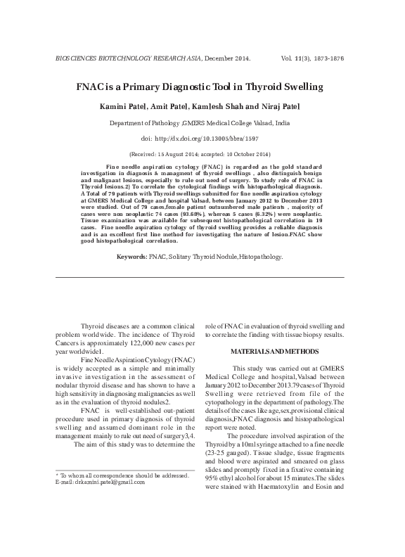 (PDF) FNAC is a Primary Diagnostic Tool in Thyroid Swelling