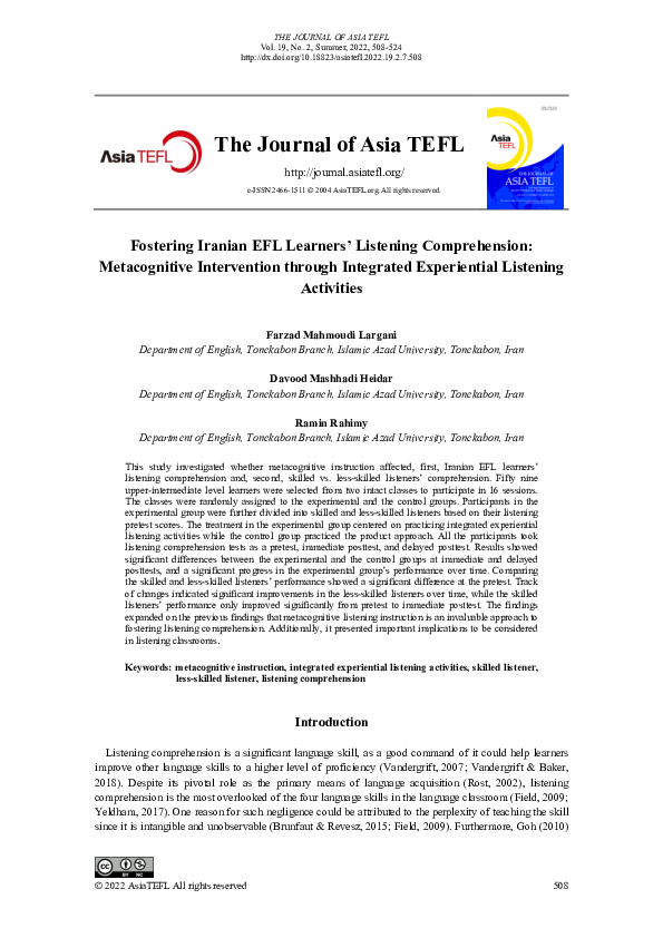 Pdf Fostering Iranian Efl Learners Listening Comprehension