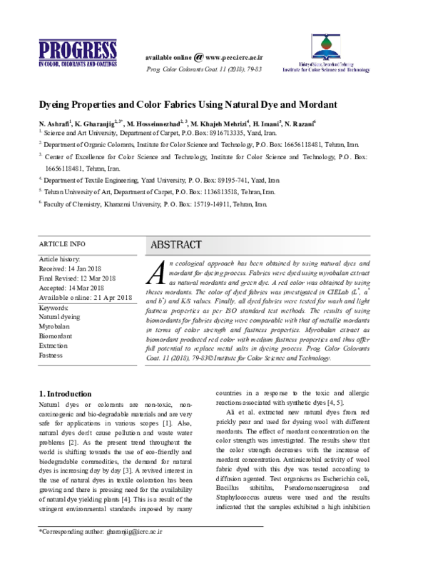 (PDF) Dyeing Properties and Color Fabrics Using Natural Dye and Mordant