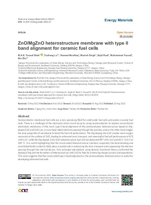 (PDF) ZnO/MgZnO heterostructure membrane with type II band alignment ...