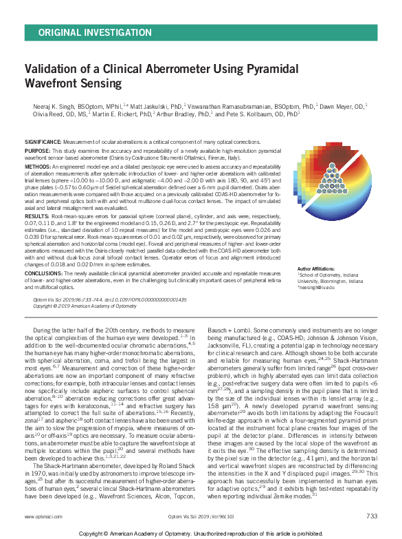 (PDF) Validation of a Clinical Aberrometer Using Pyramidal Wavefront ...