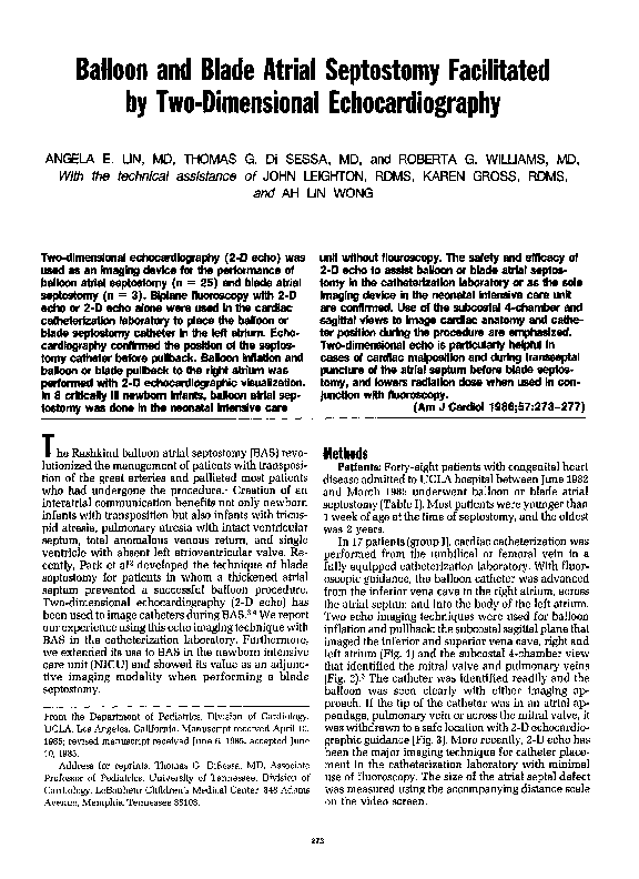 (PDF) Balloon and blade atrial septostomy facilitated by two ...