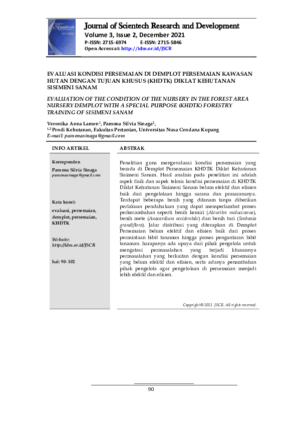 (PDF) Evaluasi Kondisi Persemaian DI Demplot Persemaian Kawasan Hutan ...