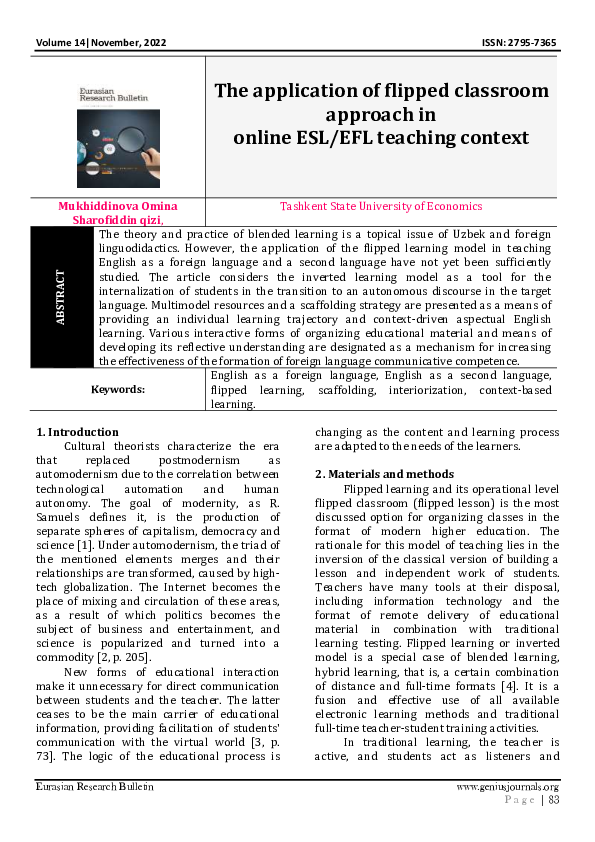 (PDF) The application of flipped classroom approach in online ESL-EFL ...
