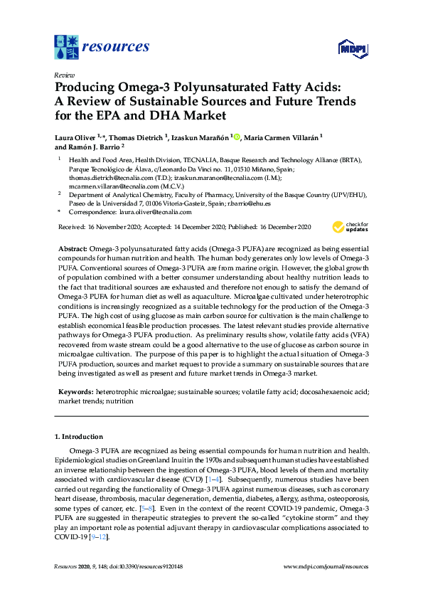 (PDF) Producing Omega-3 Polyunsaturated Fatty Acids: A Review of Sustainable Sources and Future ...