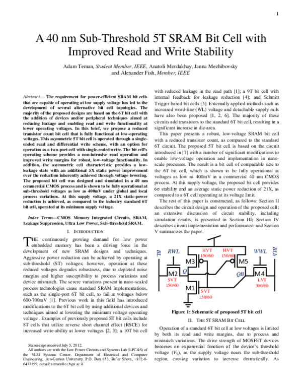 (PDF) A 40-nm Sub-Threshold 5T SRAM Bit Cell With Improved Read and ...