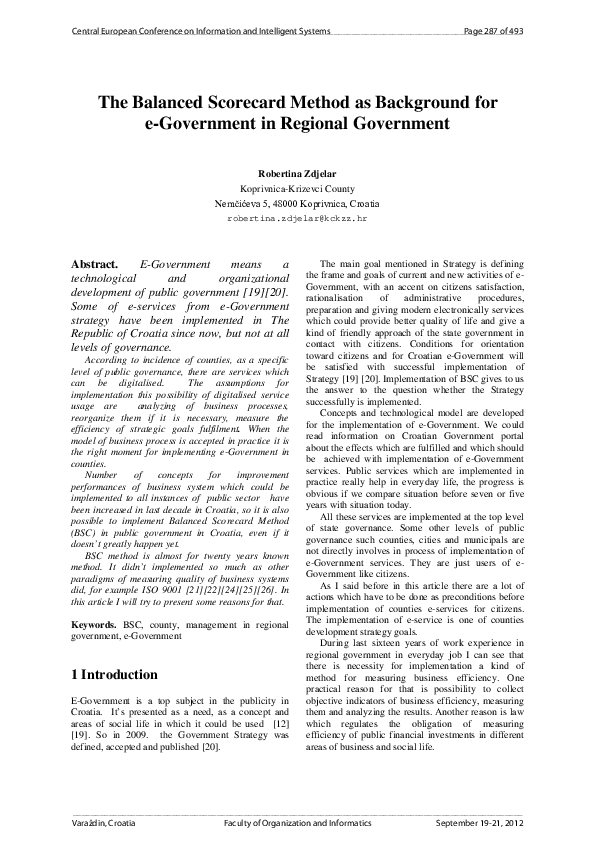 (PDF) The Balanced Scorecard Method as Background for e-Government in ...