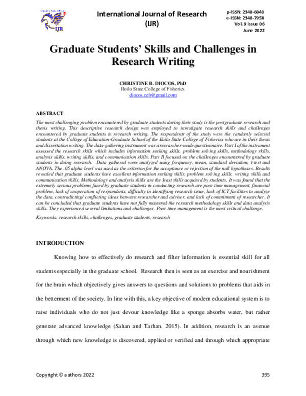 (PDF) Graduate Students' Skills and Challenges in Research Writing