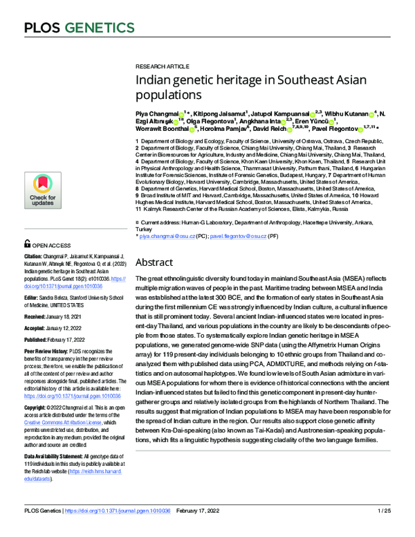 (PDF) Indian genetic heritage in Southeast Asian populations | Angkhana ...