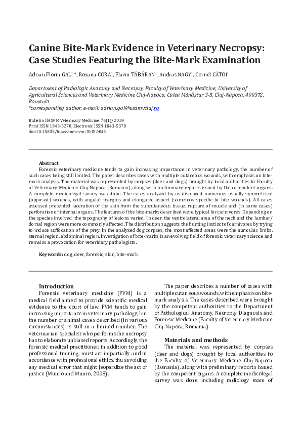 (PDF) Canine Bite-Mark Evidence in Veterinary Necropsy: Case Studies ...