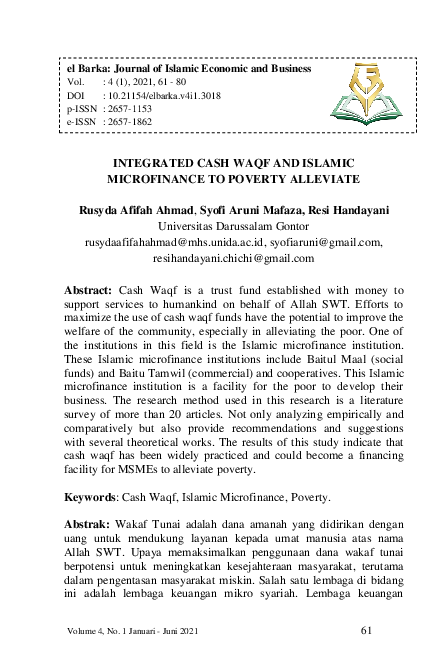 (PDF) Integrated Cash Waqf and Islamic Microfinance to Poverty Alleviate