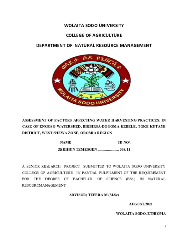 (DOC) WOLAITA SODO UNIVERSITY COLLEGE OF AGRICULTURE DEPARTMENT OF ...