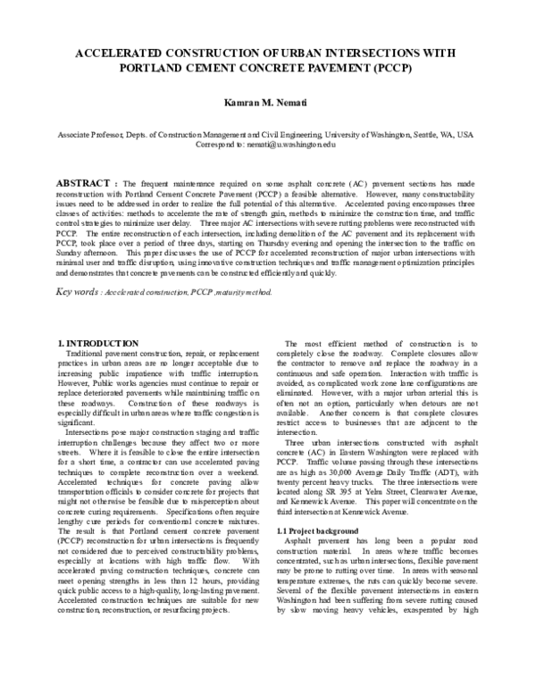 (PDF) Accelerated construction of urban intersections with Portland ...