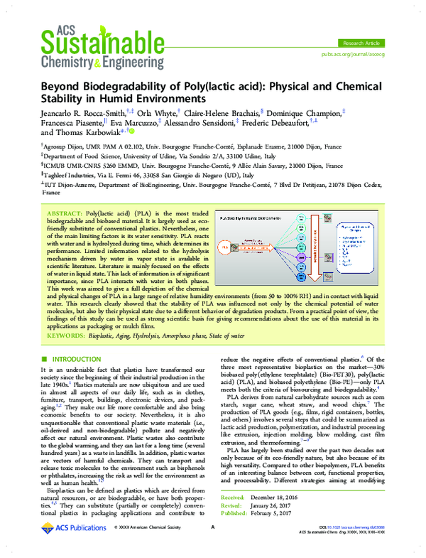 (PDF) Beyond Biodegradability of Poly(lactic acid): Physical and Chemical Stability in Humid ...