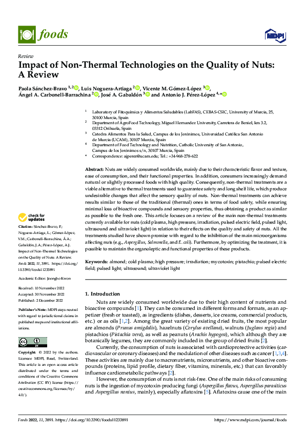 (PDF) Impact of Non-Thermal Technologies on the Quality of Nuts: A Review