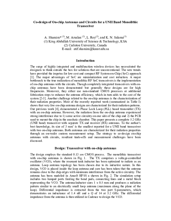 (PDF) Co-design of on-chip antennas and circuits for a UNII band ...