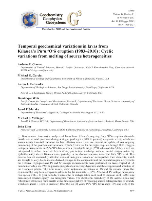 (PDF) Temporal geochemical variations in lavas from Kīlauea's Pu‘u ‘Ō‘ō eruption (1983-2010 ...