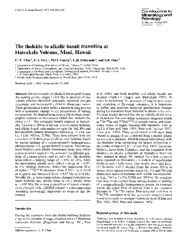 (PDF) The tholeiite to alkalic basalt transition at Haleakala Volcano ...