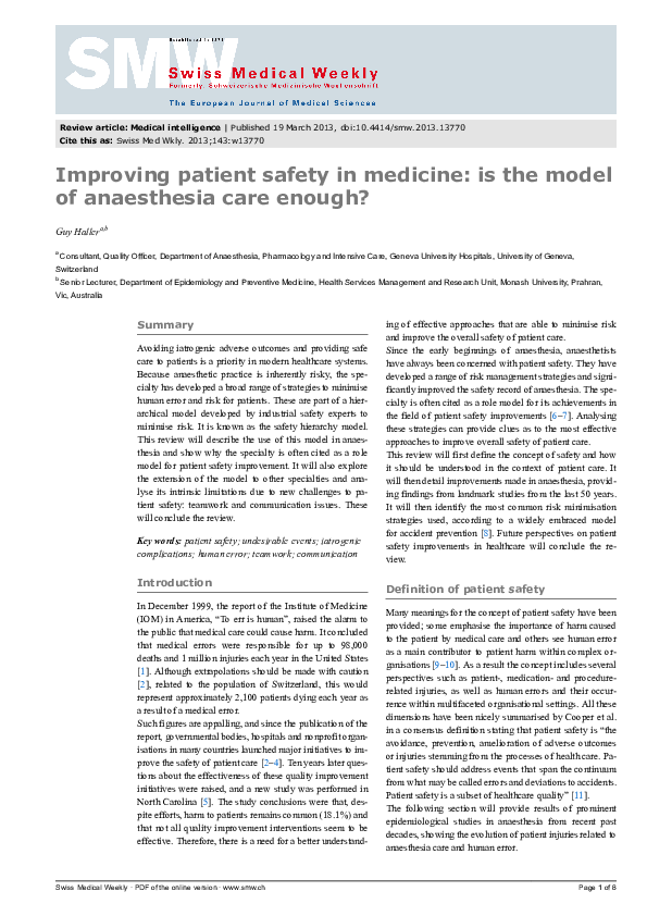 (PDF) Anaesthesia Safety Model: Benefits and Limits
