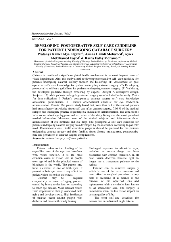 (PDF) Developing Postoperative Self Care Guideline for Patient ...