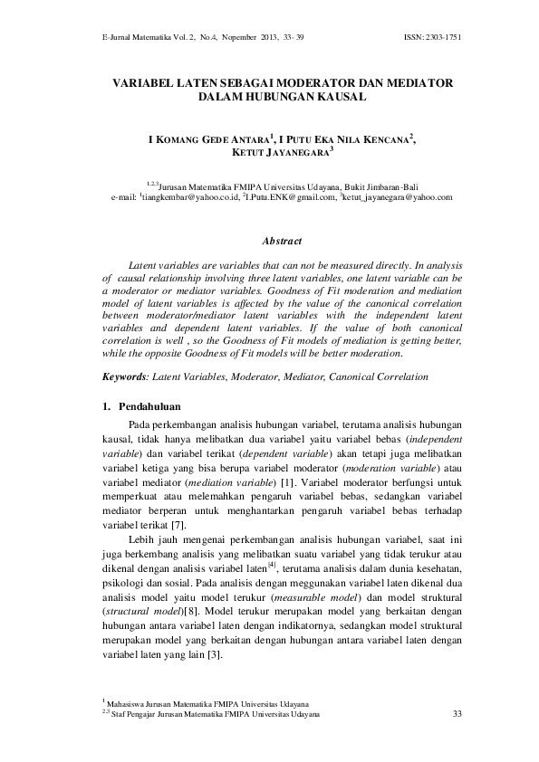 (PDF) Variabel Laten Sebagai Moderator Dan Mediator Dalam Hubungan Kausal