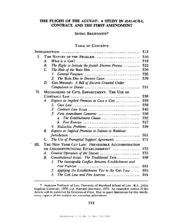 (PDF) Plight of the Agunah: A Study in Halacha, Contract, and the First ...