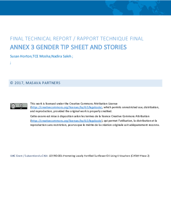 (PDF) Annex 3 Gender tip sheet and stories