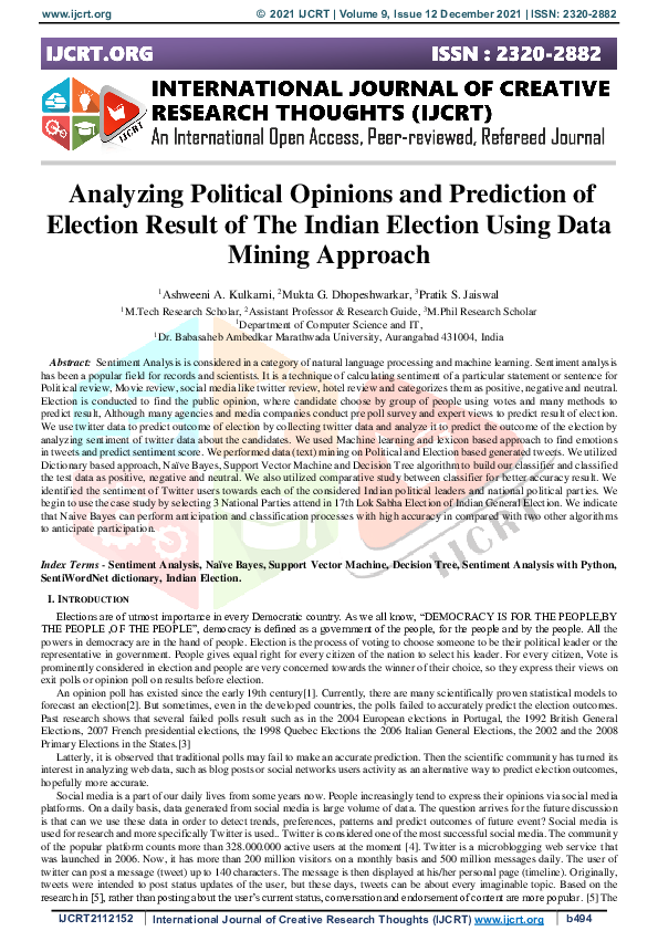 (PDF) Predicting Indian Election Outcomes Through Twitter Sentiment Analysis