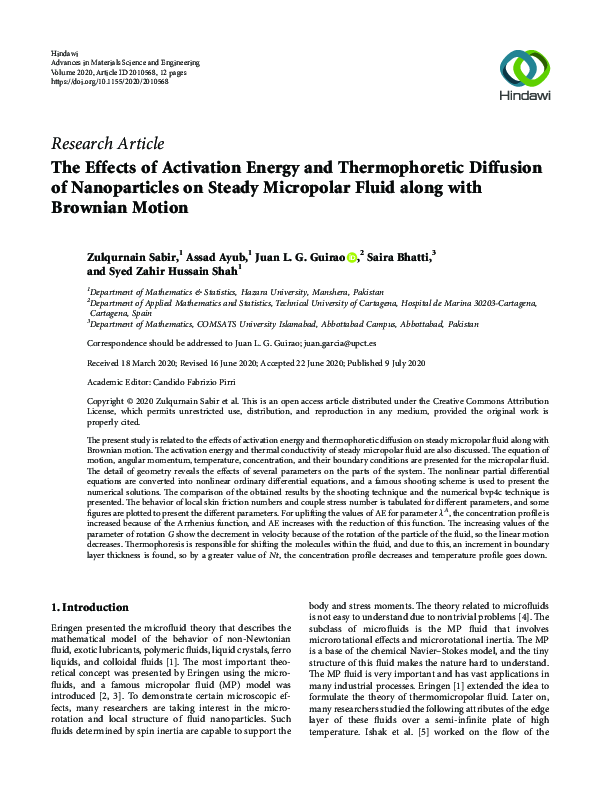 (PDF) The Effects of Activation Energy and Thermophoretic Diffusion of Nanoparticles on Steady ...